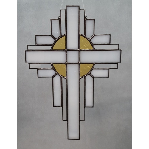 Stained Glass Cross Suncatcher in White and Clear Frosted #126
